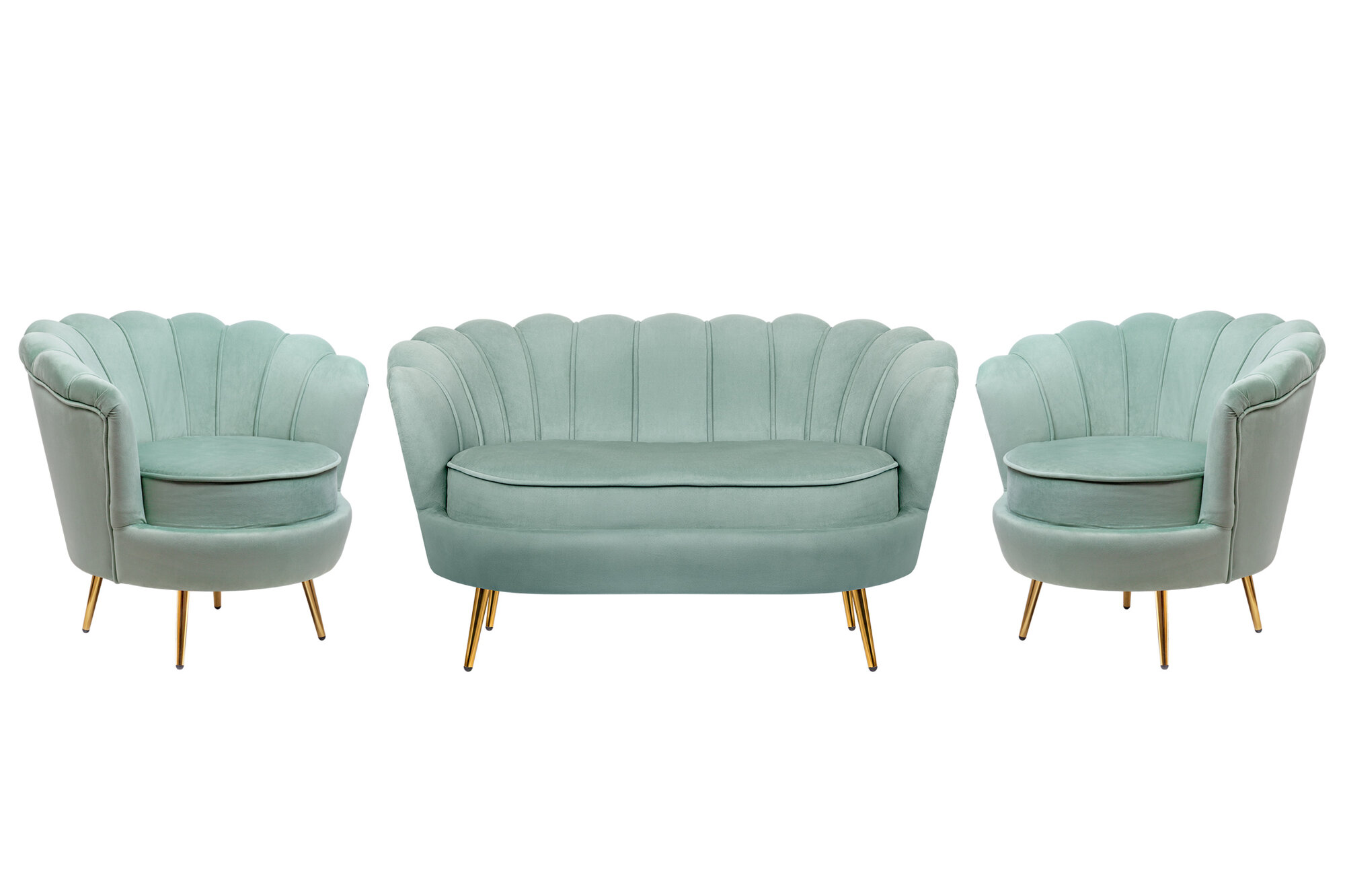 Комплект кресел с двухместным диваном Mak-interior "Ракушка Pearl Green", зеленый велюр
