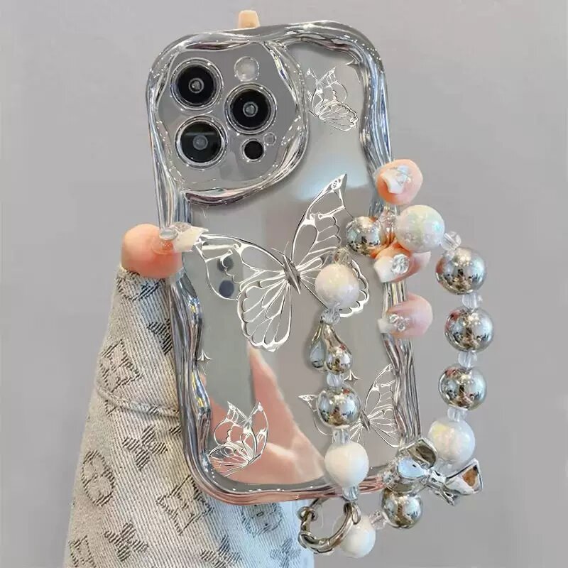 Чехол для Huawei P60 Pro с бабочкой-серебряной каймой, браслетом и узором