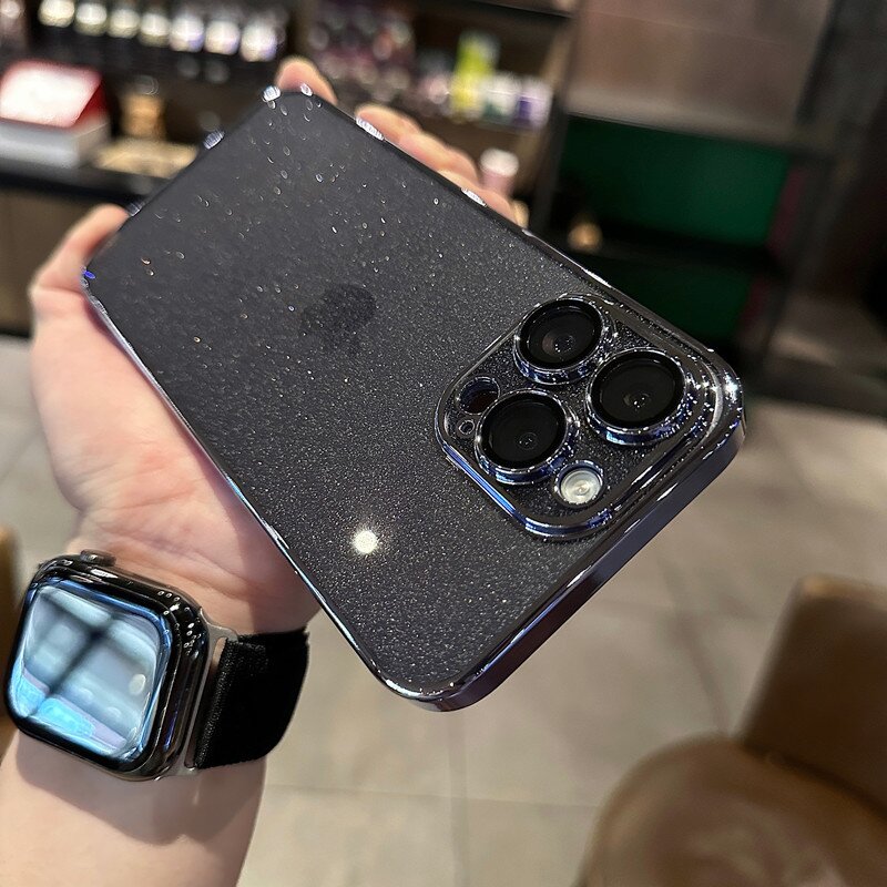 Чехол-накладка для iPhone 11 с звездным блеском и встроенным защитным стеклом - Небесно-голубой