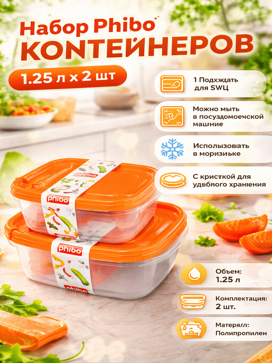 Набор Phibo контейнеров, 1.25л x 2шт