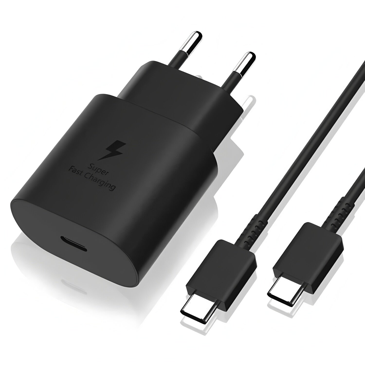 Адаптер для Samsung 25W USB-C + Кабель Type-C (5A), быстрая зарядка, черный