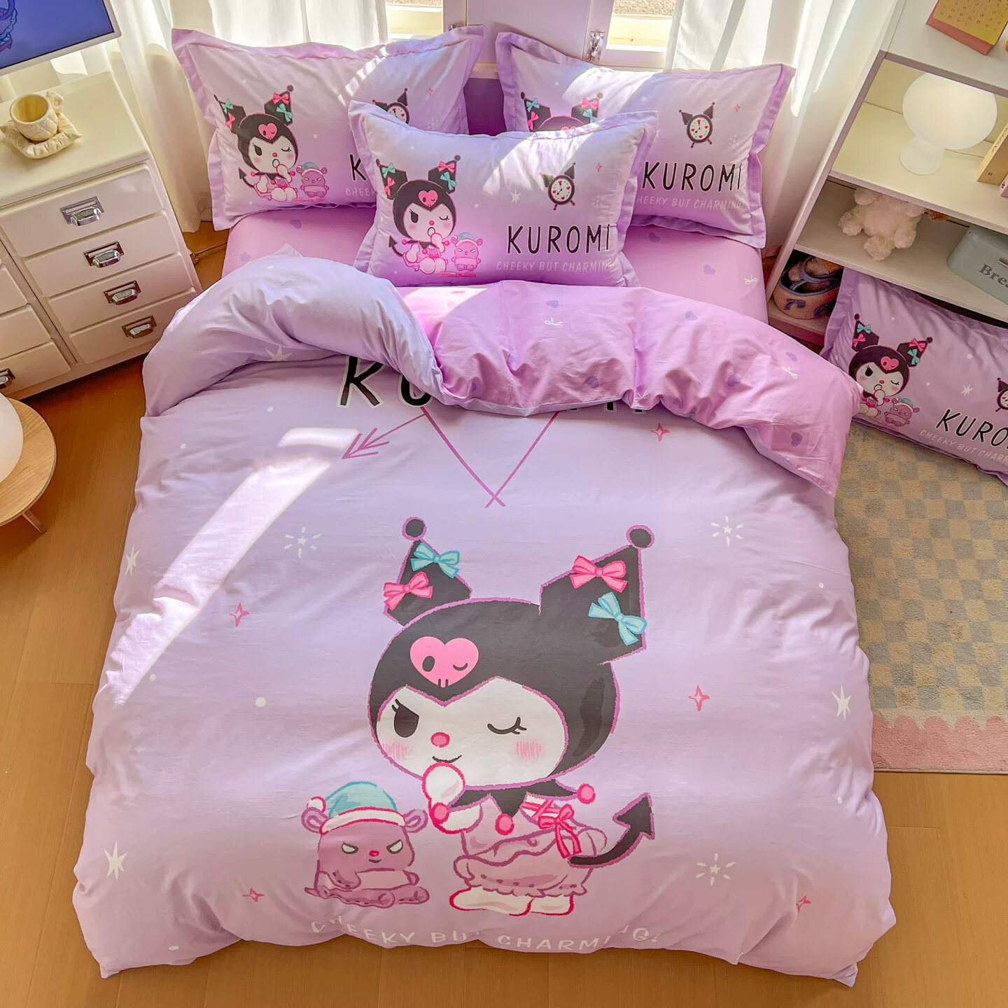 Комплект постельного белья Sanrio Melody из чистого хлопка, четыре предмета, милый девичий дизайн, пододеяльник,