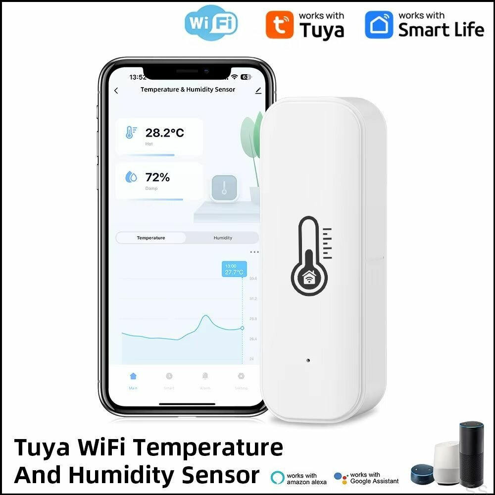 Датчик температуры и влажности Tuya WiFi Датчик влажности в помещении Аккумулятор питания Приложение для мониторинга Alexa Google Home Voice