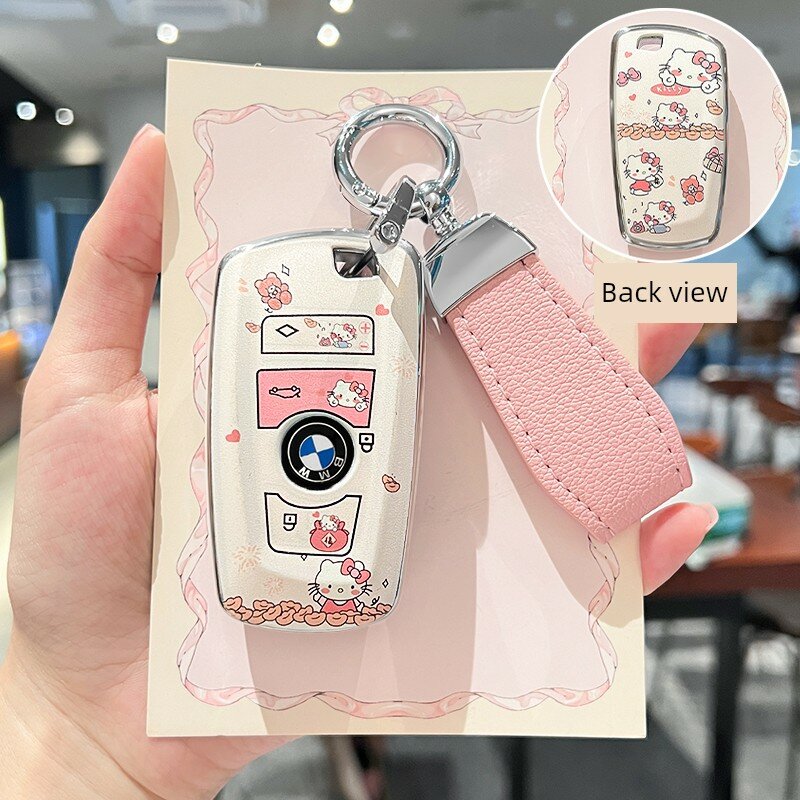 Hello Kitty чехол для ключа BMW X3/X5/X1/X6/X4 короткий кожаный ремешок, 4-кнопочный, защитный чехол для моделей