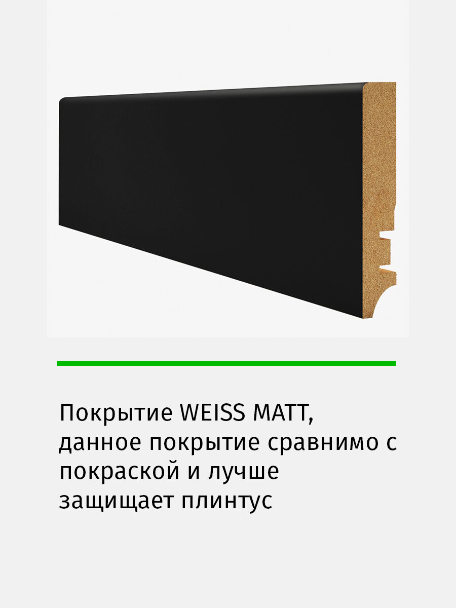 Плинтус Hannahholz AS 60401.11, МДФ, пленка черная со слоем лака, 81x16x2400мм, 8 шт.