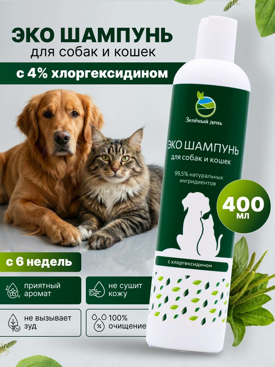 Шампунь для собак и кошек с Хлоргексидином 4% от запаха и зуда, 400мл