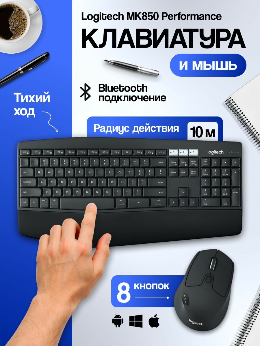 Комплект беспроводная клавиатура + мышь Logitech MK850 Performance, английская раскладка
