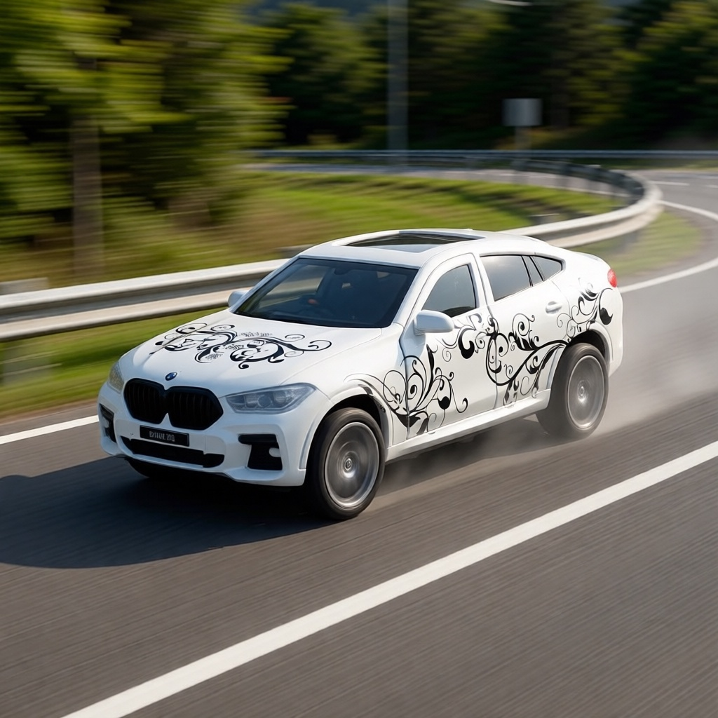 Машинка металлическая, BMW X6, 12 см, белый с узорами