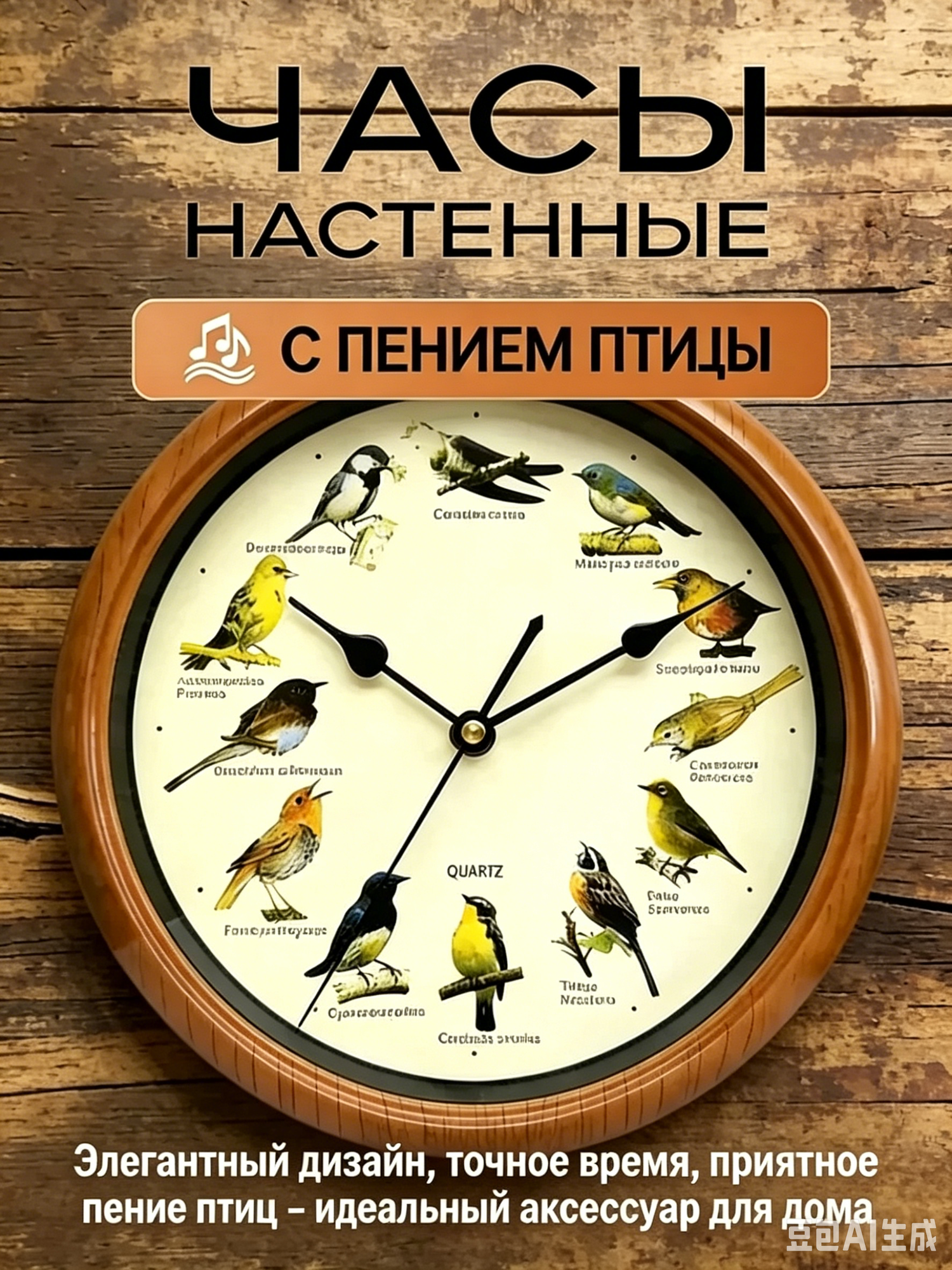 Часы настенные DOMOTEKA "Мелодия Леса", с пением лесных птиц, бесшумные, с ночным режимом