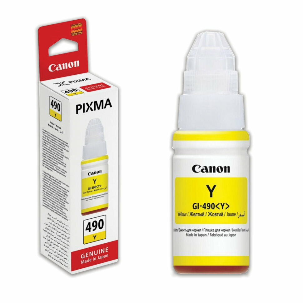 Чернила CANON (GI-490Y) для СНПЧ Pixma G1400\G2400\G3400, желтый, ресурс 7000 стр, оригинальные, 0666C001, 362230