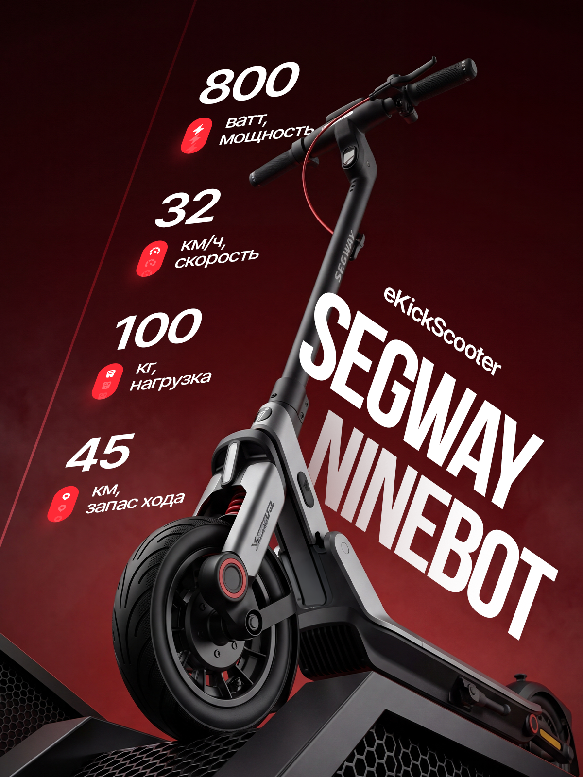 Электросамокат Segway Ninebot E3 Pro, максимальная нагрузка 100кг, максимальная скорость 32 км/ч
