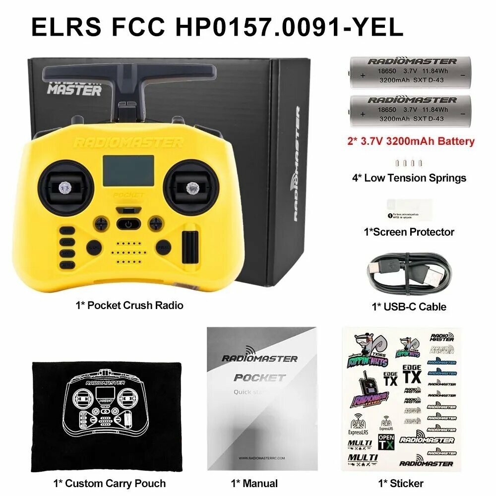 RadioMaster Pocket Crush ELRS 16CH радиопульт управления портативный передатчик 2.4ГГц