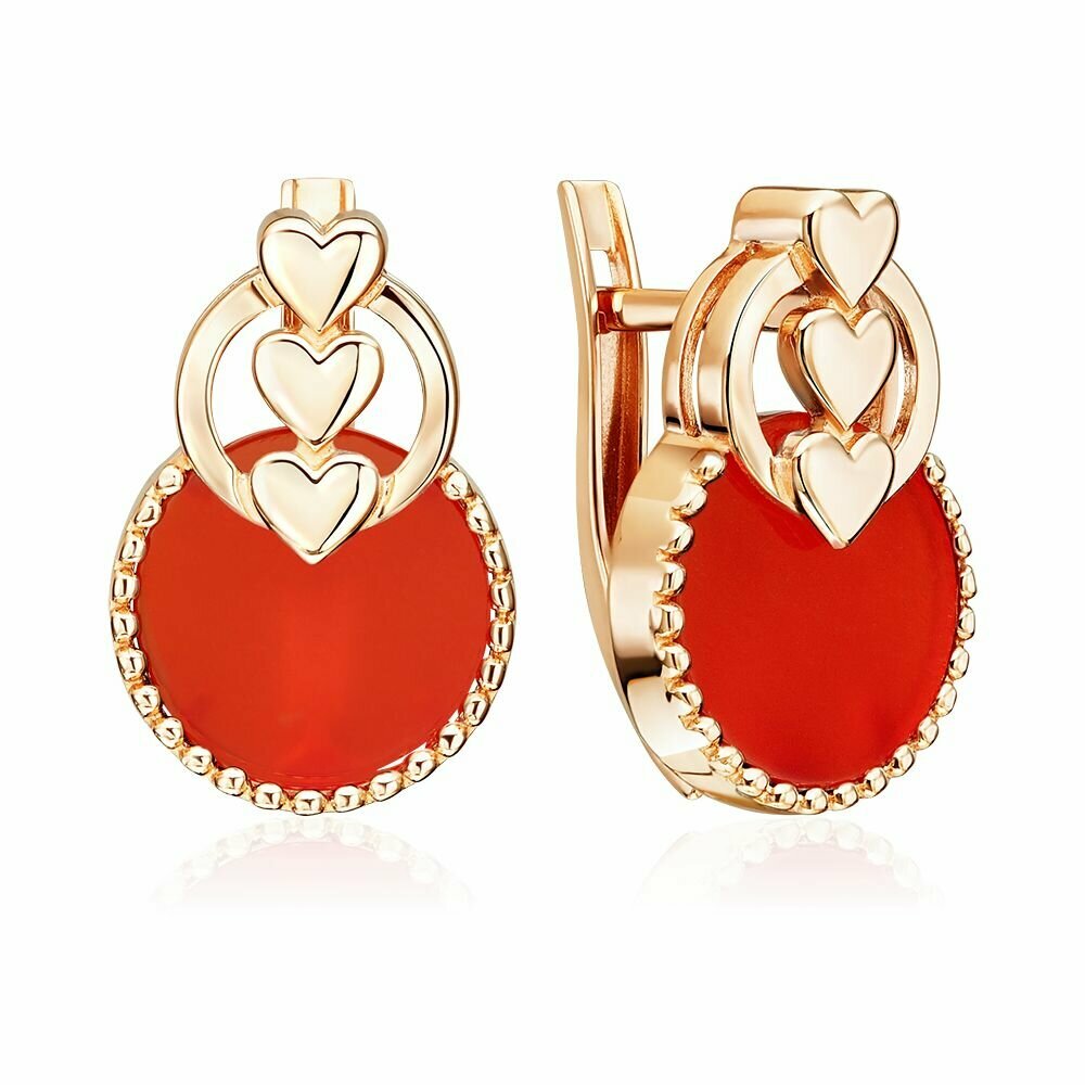 Серьги, красное золото, 585 проба, сердолик