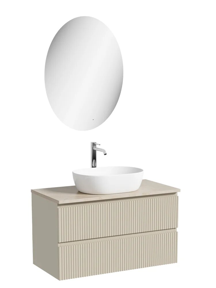 Мебель для ванной комнаты Sancos Сноб Р (Snob R) 90 матовая бежевая (beige soft), со столешницей TT90A2X, раковина CN5010
