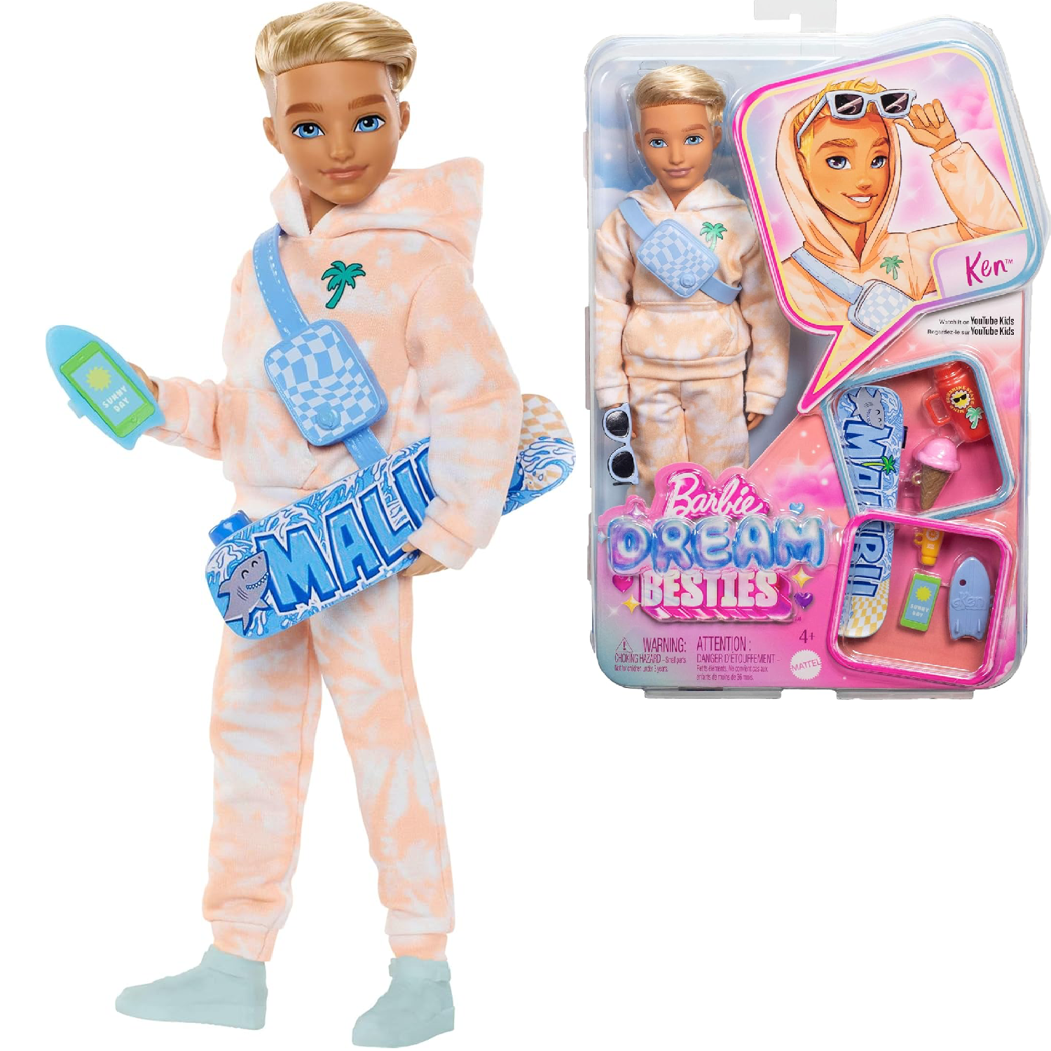 Кукла Барби Кен Малибу на скейтборде - Barbie Dream Besties Ken JDD75