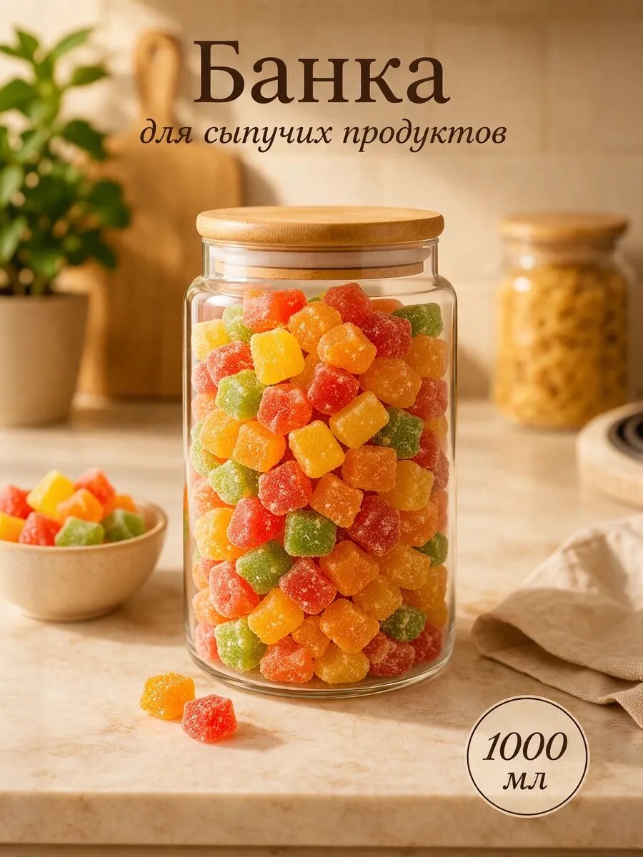 Банка стеклянная для хранения сыпучих продуктов BellaTenero «Эко», 1 л, 9.5×18 см, с бамбуковой крышкой