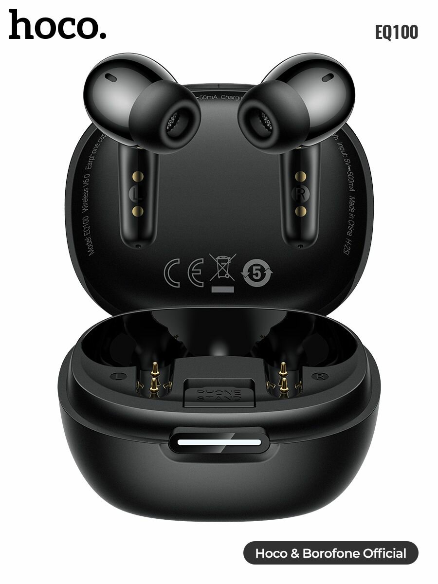 Hoco Наушники беспроводные с микрофоном Hoco EQ100, Bluetooth, USB Type-C, черный зарядка Type-C