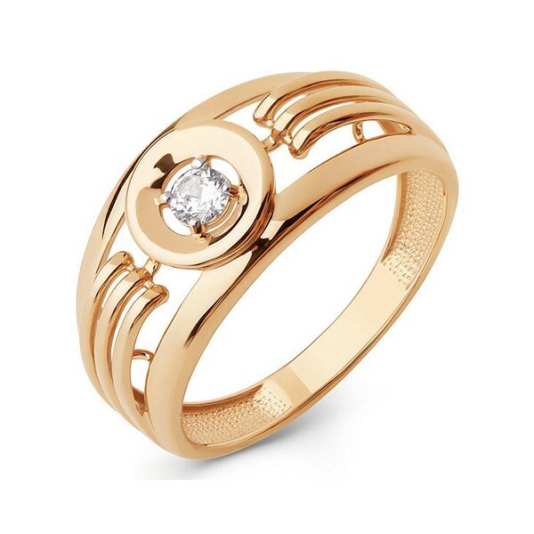 Кольцо широкое, тонкое JEWELIN, красное золото, 585 проба, фианит