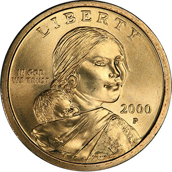 2000p Монета США 2000 год 1 доллар Орёл Сакагавея Латунь UNC