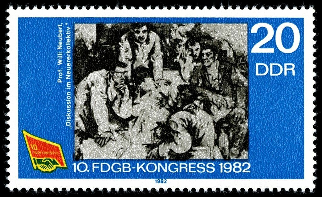 (1982-039) Марка Германия (ГДР) "Дискуссия" Конгресс профсоюзов III
