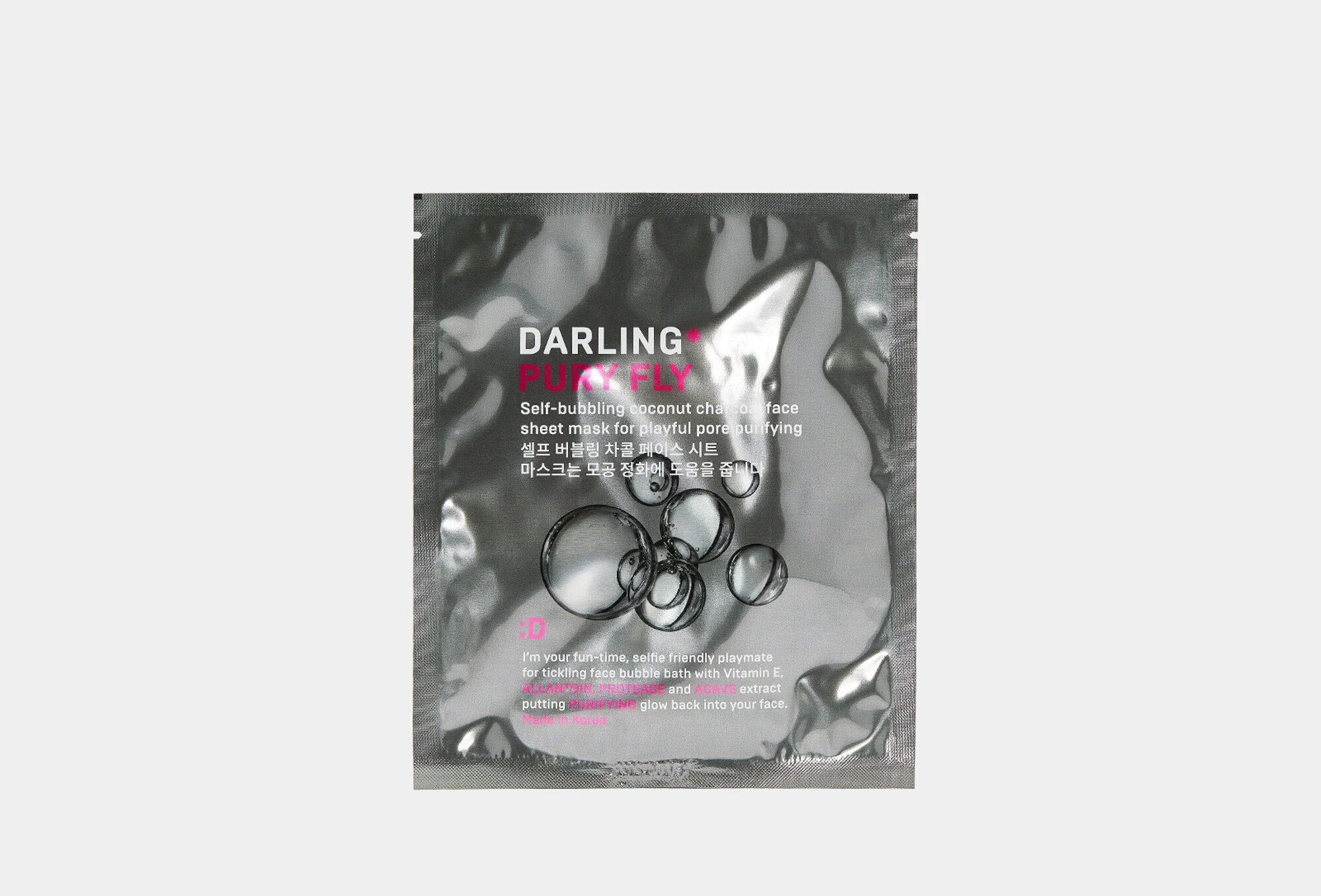 Пенящаяся угольная тканевая маска DARLING* Pury Fly SELF-BUBBLING COCONUT CHARCOAL MASK