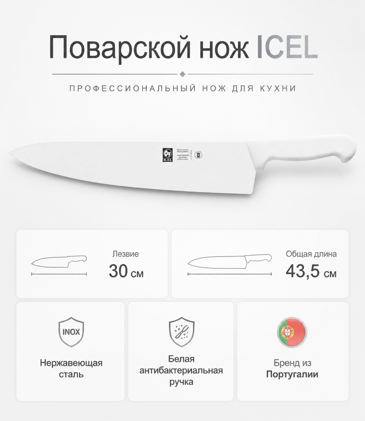 Нож поварской 310-440 мм. Шеф белый PRACTICA Icel, нержавеющая сталь