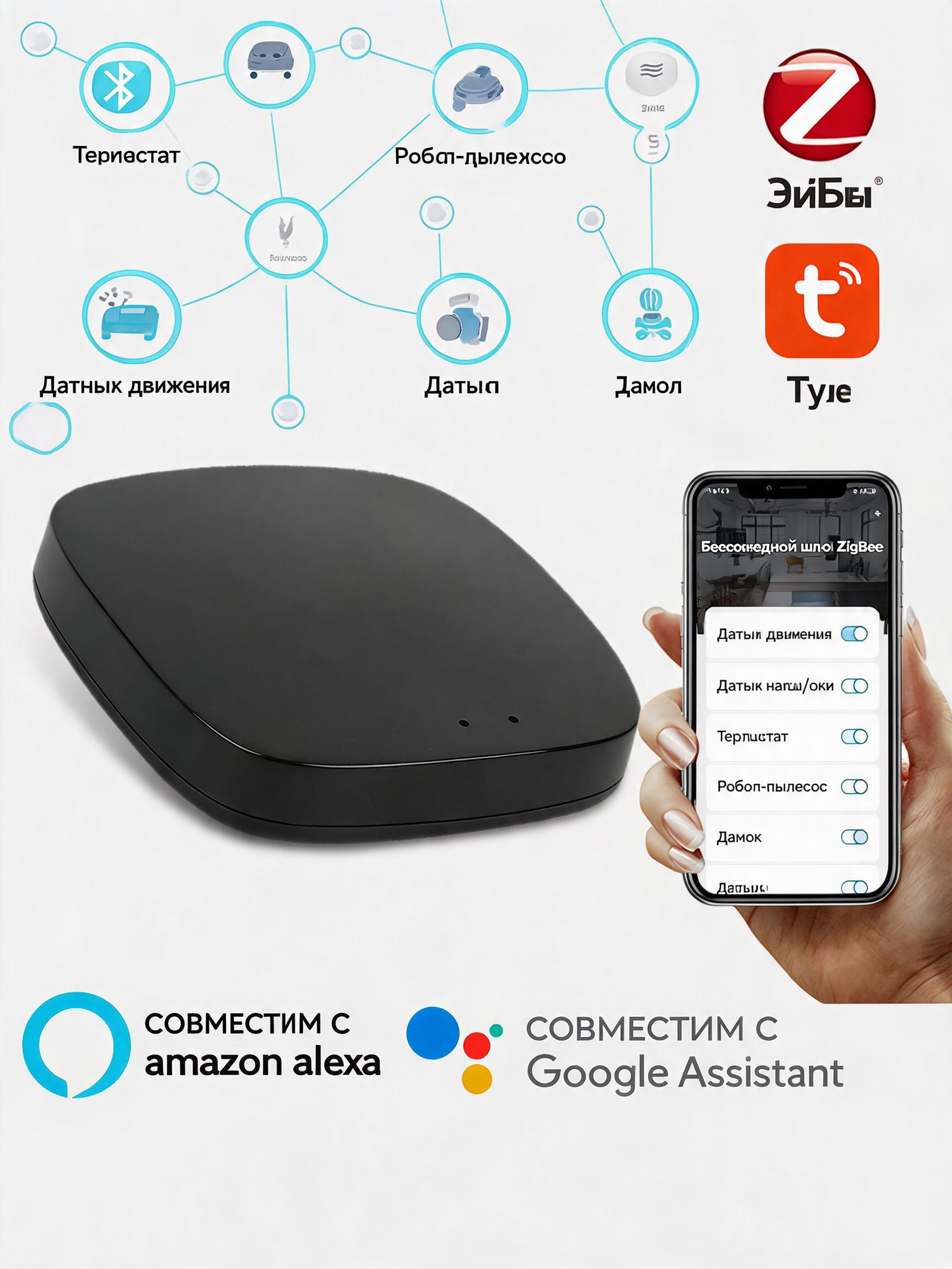 Шлюз умного дома Tuya BWSG-200, для ZigBee, Wi-Fi, компактный размер, белый