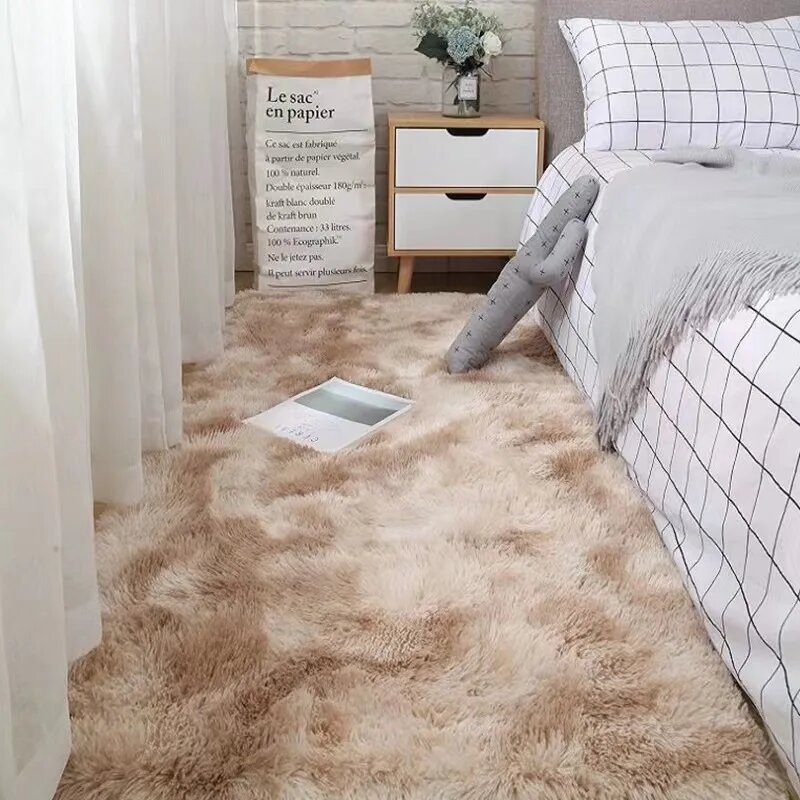 Белый плюшевый ковёр в спальню, 05 Brown