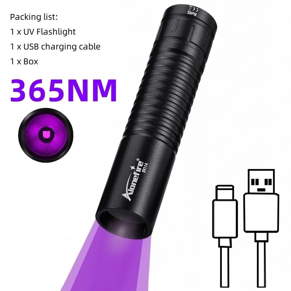AloneFire SV114 UV фонарик 365nm USB