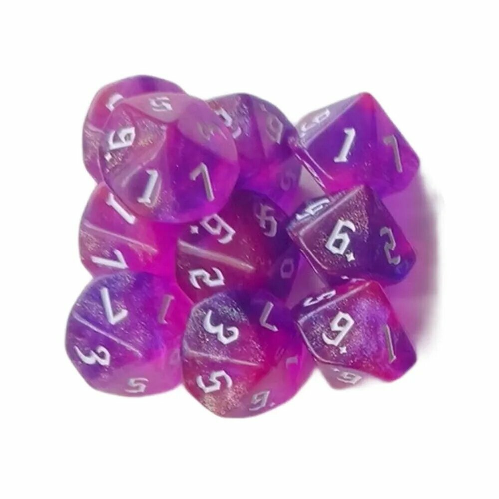 Кости игральные, 1 набор из 10 десятигранных цифровых кубиков -розово-красный, фиолетовый