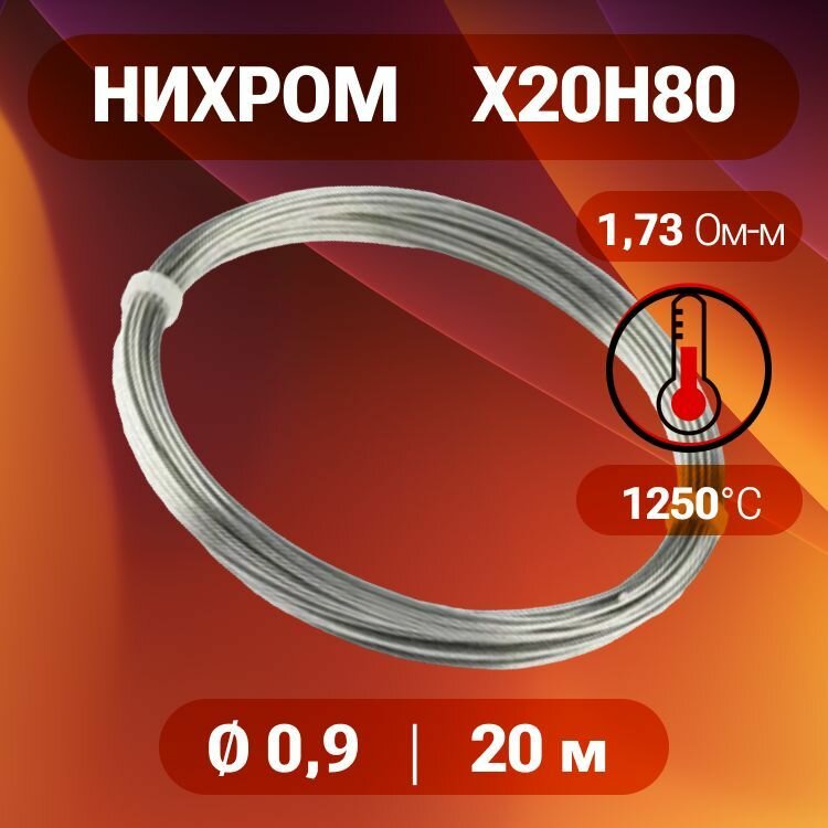 Нихромовая проволока диаметр 0,9 мм количество 20 метров в бухте / Х20Н80