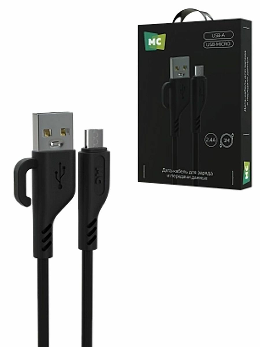 Кабель-дата More choice USB 2.4A, для micro USB, ПВХ, 1 м, черный (K81m)