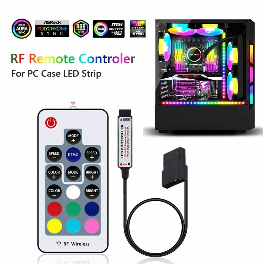 Контроллер RGB подсветки 12v4pin с пультом ДУ питание от MOLEX