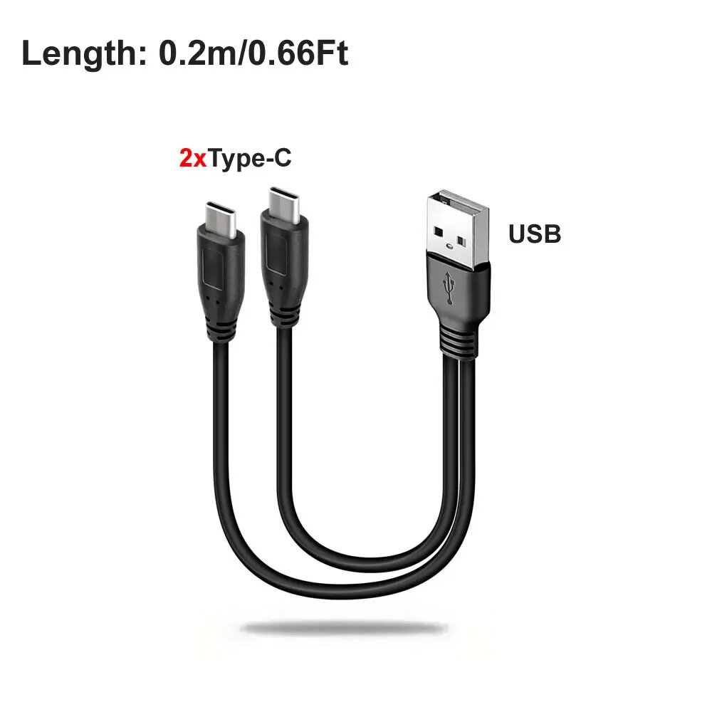 Портативный Зарядный Кабель 20 См С Двумя Портами USB-C И 1-2 Выходами, Короткий A to 2xType-C 20cm