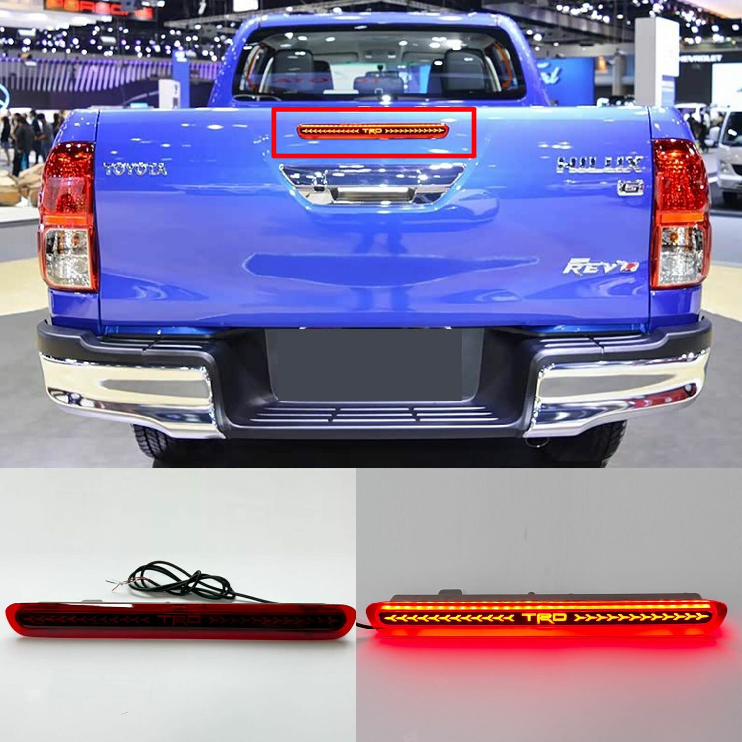 Подходит для моделей Hilux REVO15-25, модифицированный верхний стоп-сигнал, сквозной задний фонарь, светодиодный последовательный указатель поворота(красный).