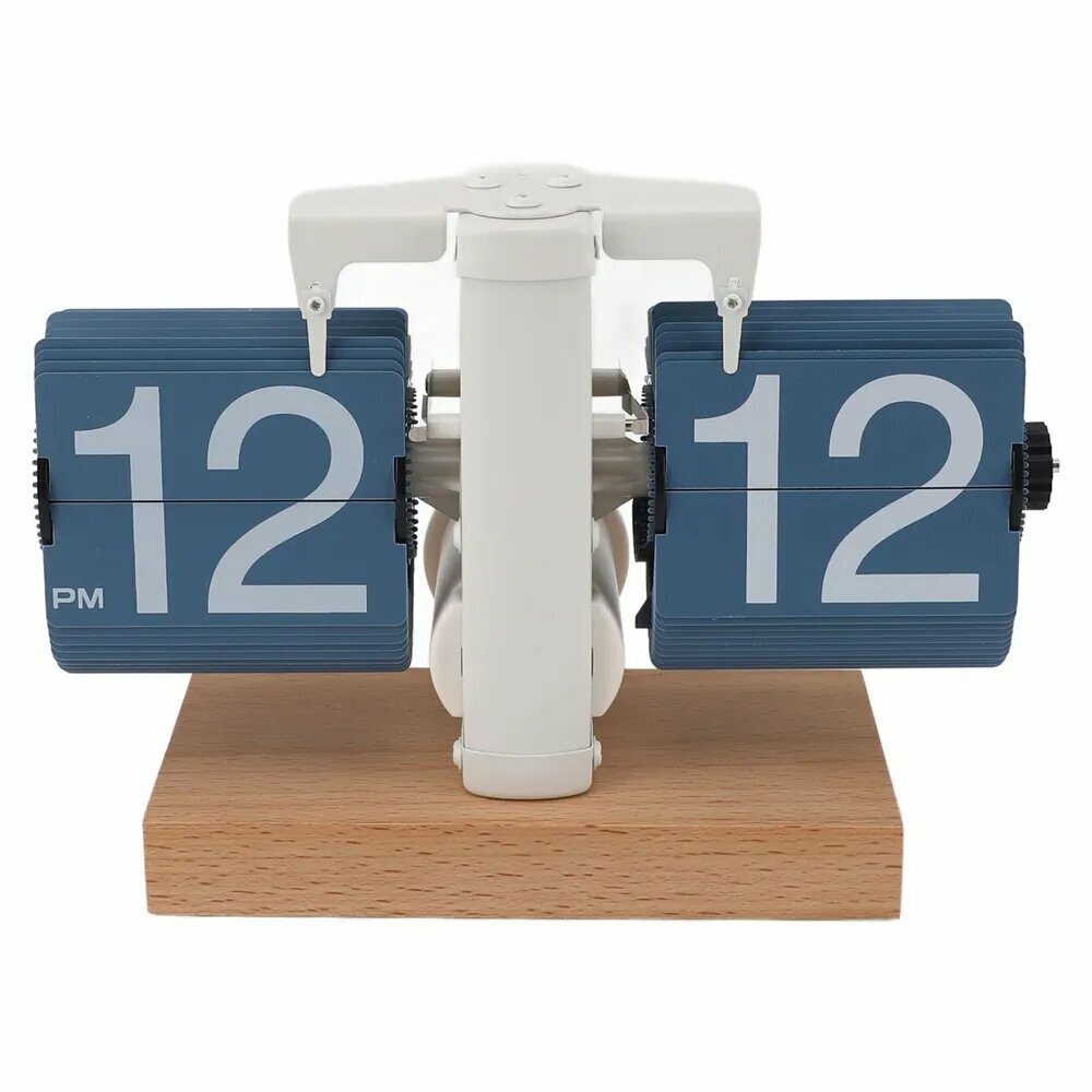 Настольные часы Flip Desk Clock Auto Mechanical Flip 12H AM PM на деревянной основе, с батарейным пи