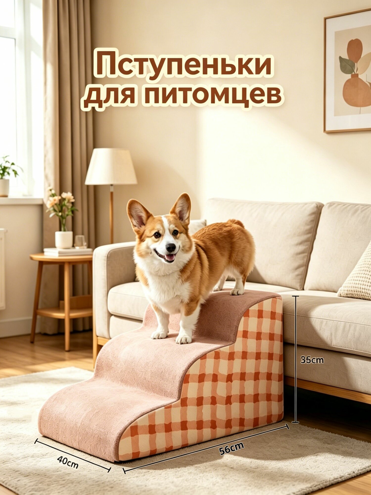 Лестницы для собак прикроватная, 3 ступени, 35 см