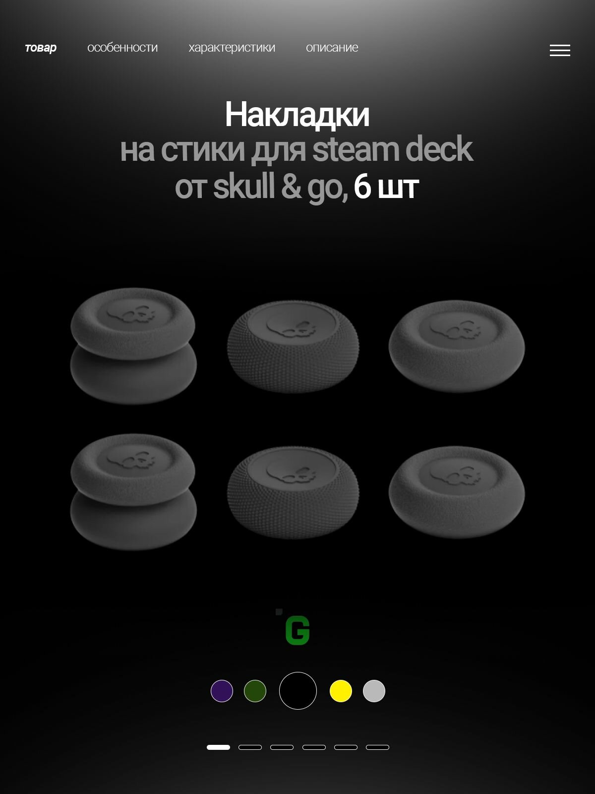 Накладки на стики "Thumb Grip" Skull &Co для Steam Deck/OLED/ROG Ally, 6 штук, цвет черный (Black)