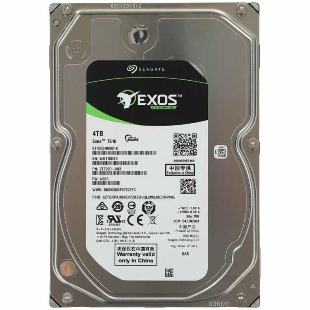 Внутренний жесткий диск 3,5" 4Tb Seagate (ST4000NM001B) 256Mb 7200rpm SAS Exos 7E10
