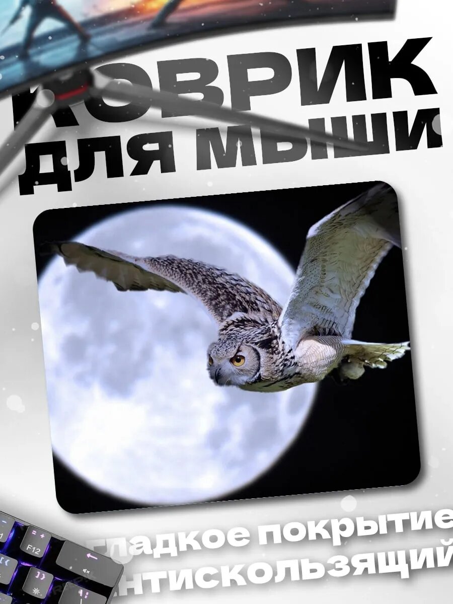 Коврик для мыши сова на фоне луны