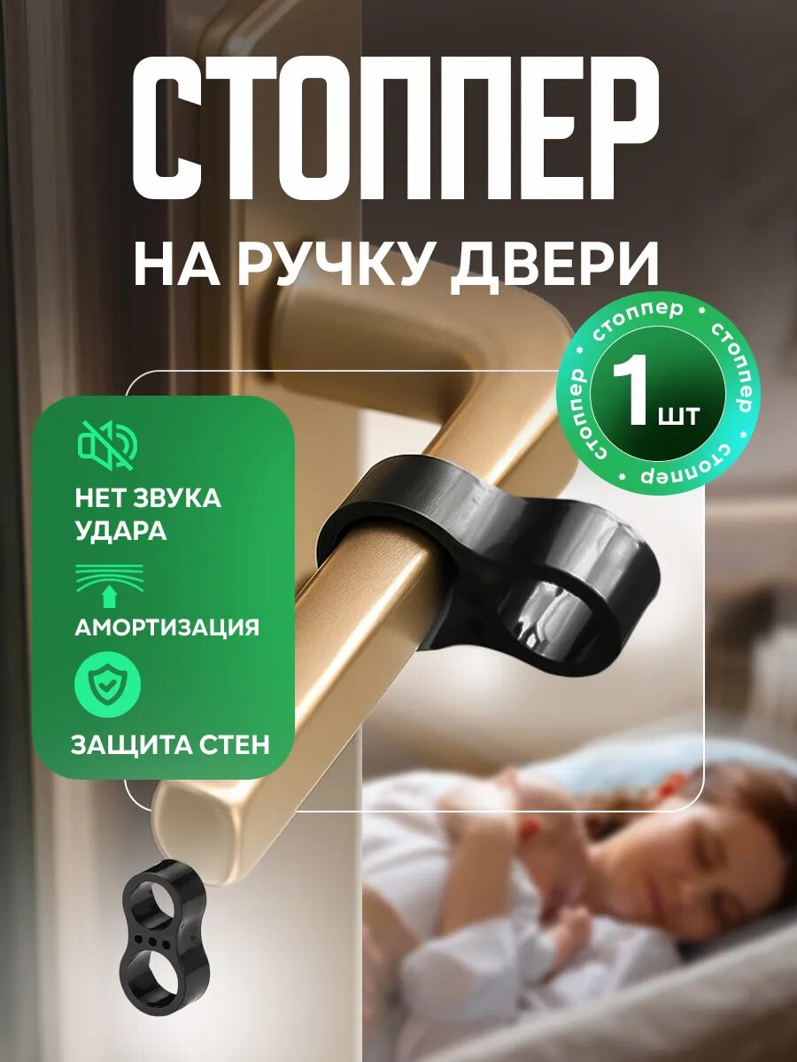 Ограничитель стоппер для двери на ручку силиконовый противоударный черный