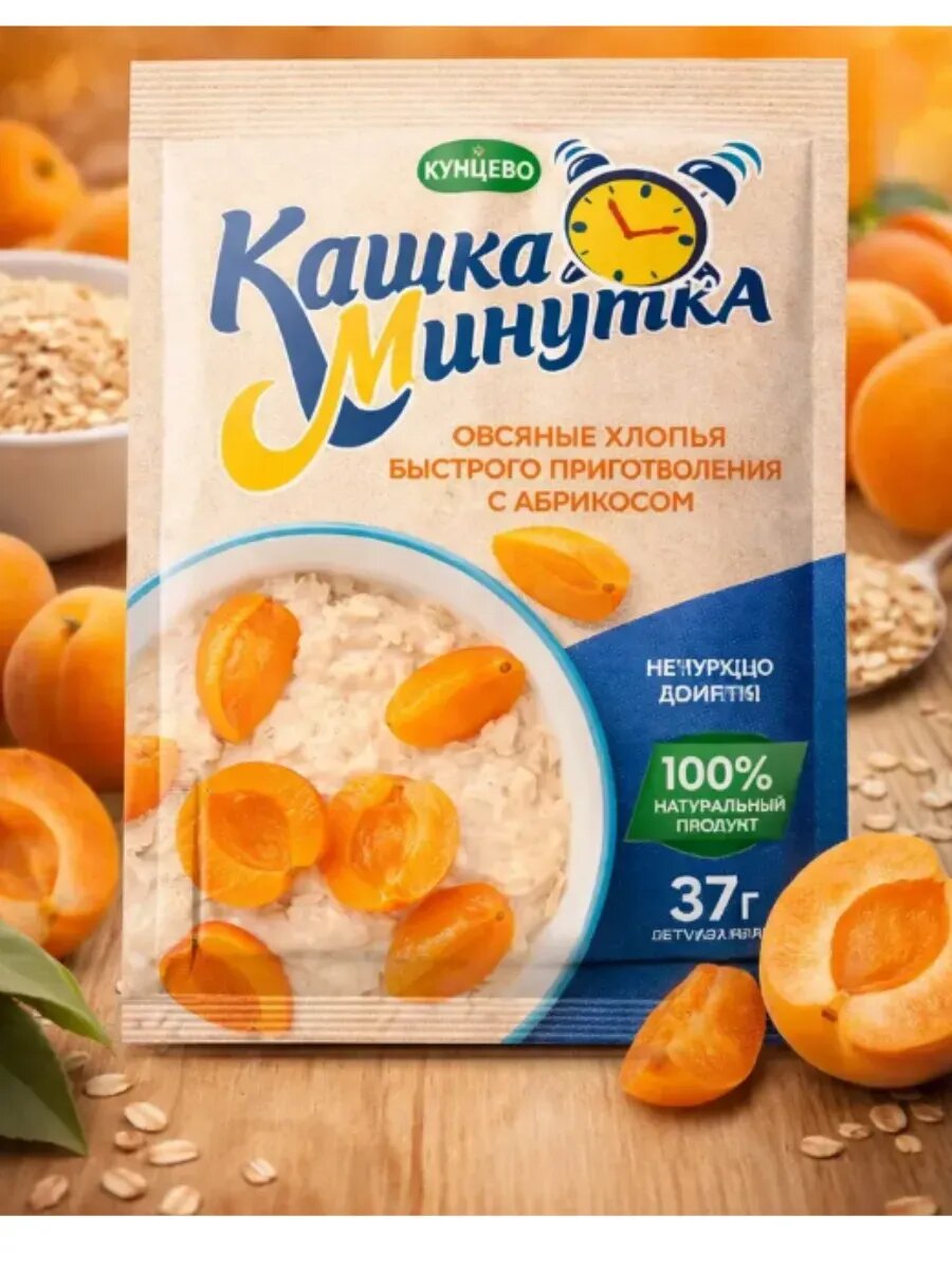 Каша 3 пакетика по 37 гр. с абрикосом овсяные хлопья минутка