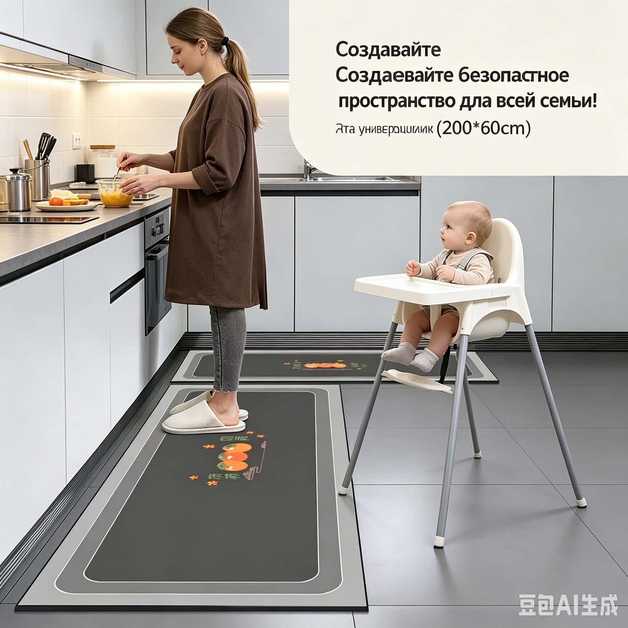 Коврик кухонный, впитывающий и противоскользящий, диатомовая грязь, фруктовый рисунок, 200х60 см