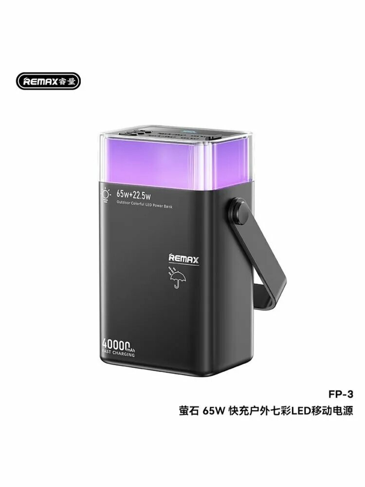 Remax 40000 мАч портативное зарядное устройство с LED подсветкой 65W быстрая зарядка для кемпинга и путешествий
