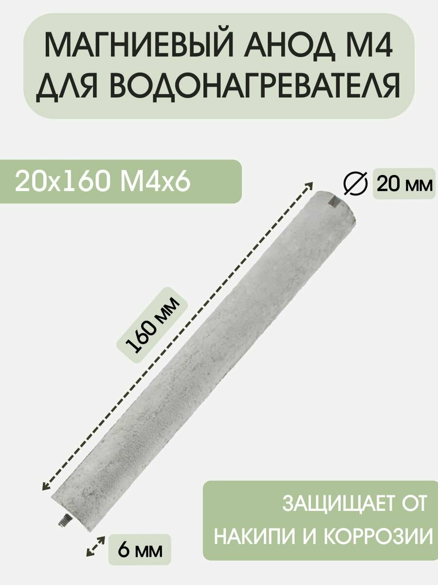 Анод для водонагревателя М4, D20mm L6/160mm, магниевый анод водонагревателя, бойлера