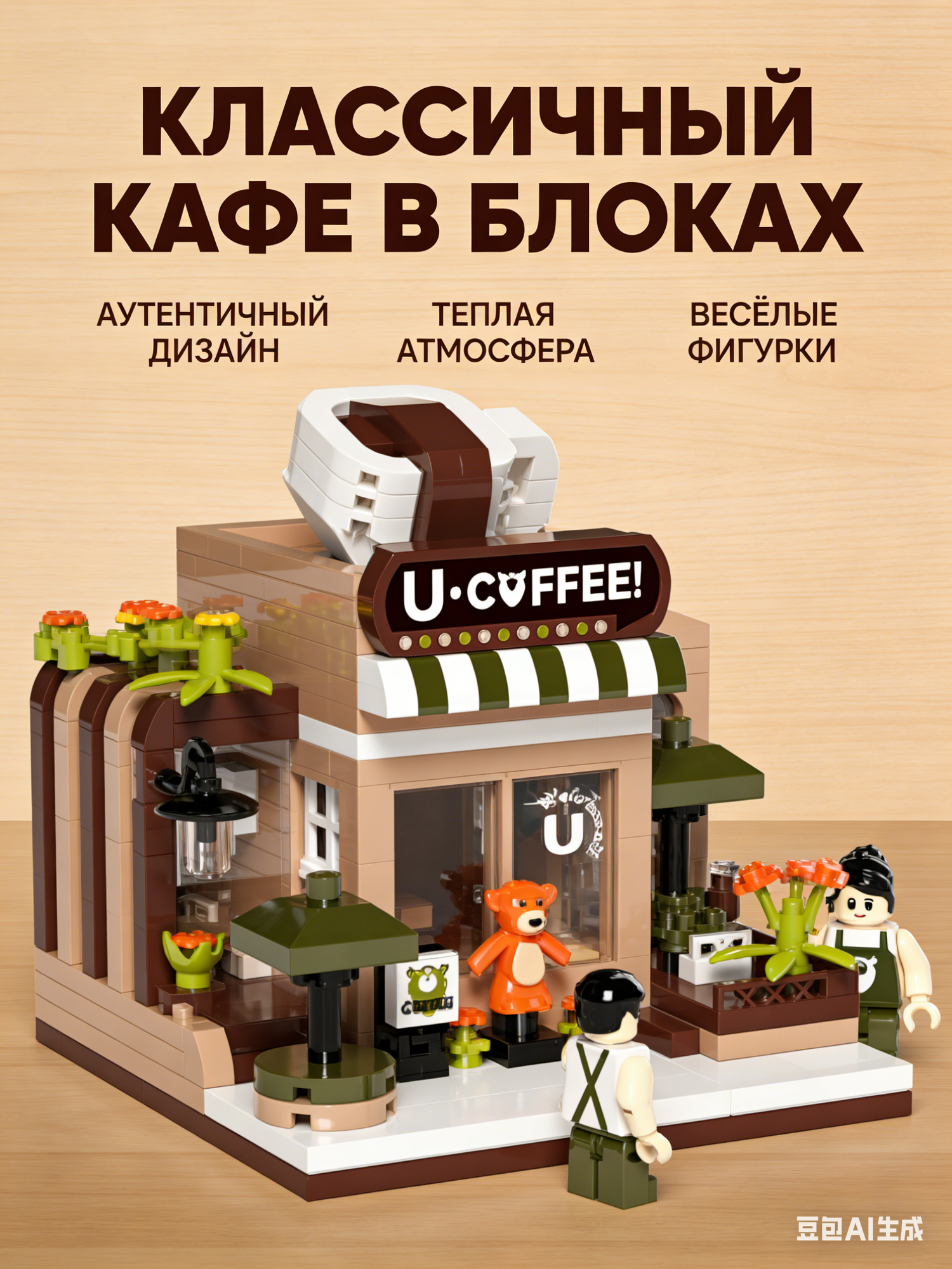 Конструктор Balody 18491, кофейня, уличная архитектура, мелкие детали, 7-14 лет, детский конструктор