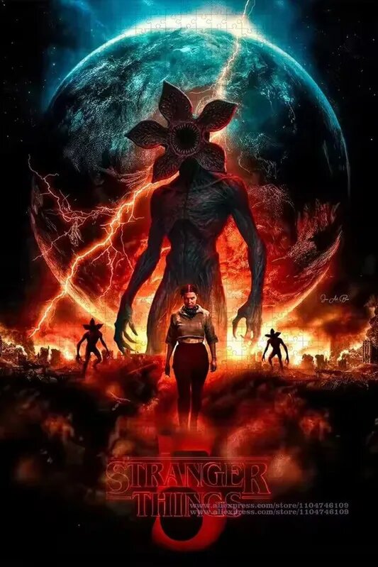 Деревянные пазлы 1000 элементов, подарочная упаковка,50x75cm, Stranger Things, Странные вещи, подарочный набор для взрослых, продвинутый уровень сборки 5-10.