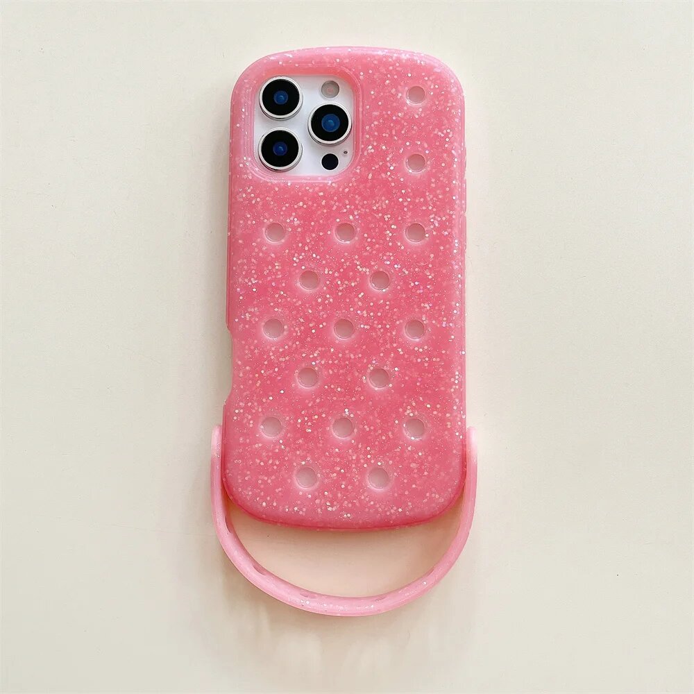Для Crocs Charms DIY ремешок-держатель для телефона Чехол для iPhone iPhone17, Розовый, Glitter Pink