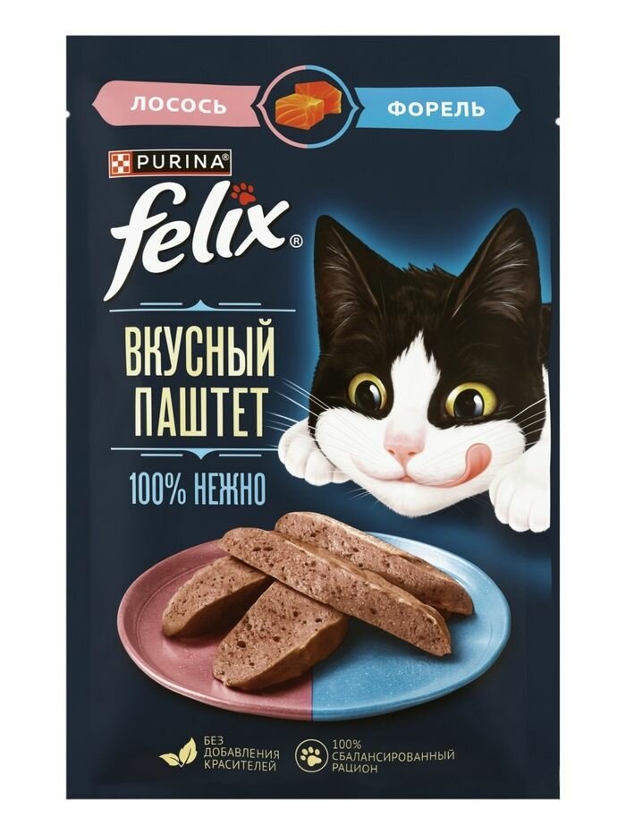 Влажный корм Felix Вкусный Паштет , лосось/форель, 75 г