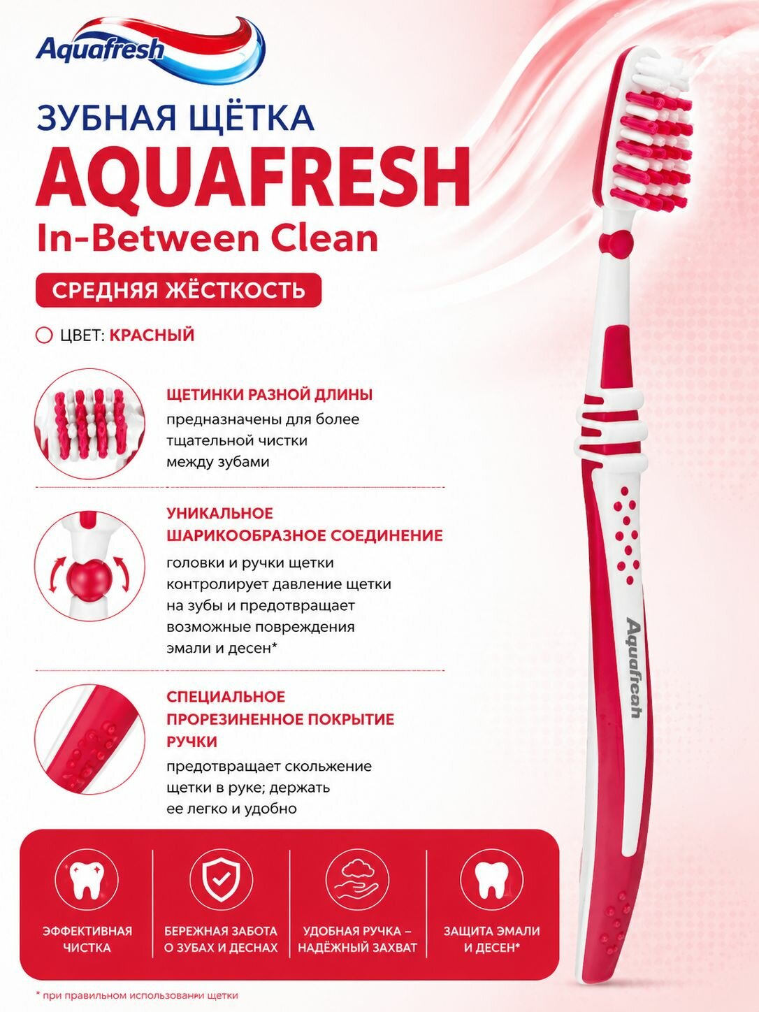 Зубная щетка Aquafresh In-Between Clean средняя 1 шт Красная
